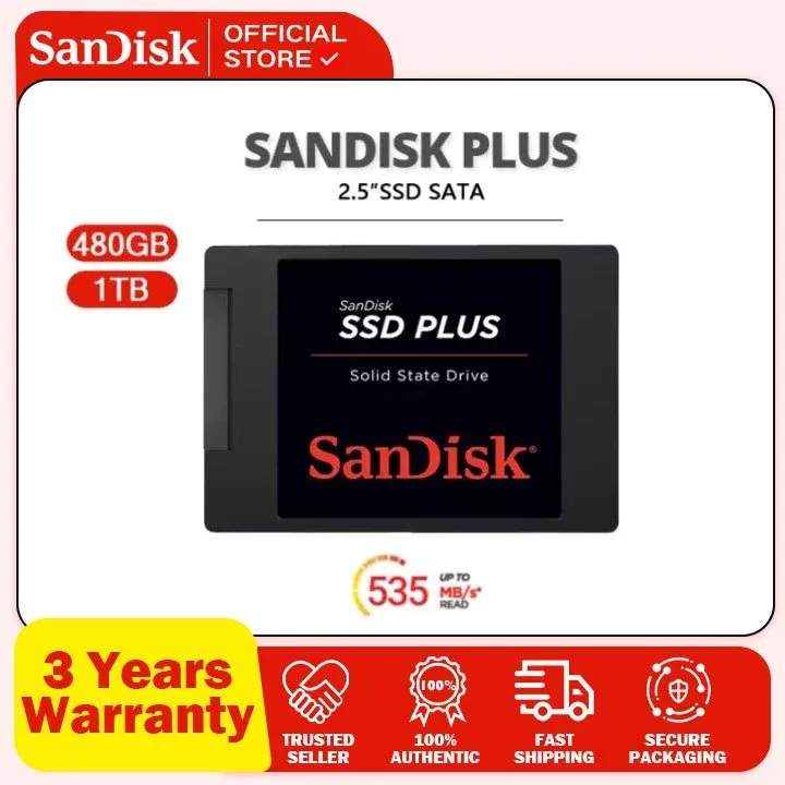 Sandisk SSD PlUS 480GB/1TB 2.5 Inch SATA 3 Solid State Drive With 3 ...