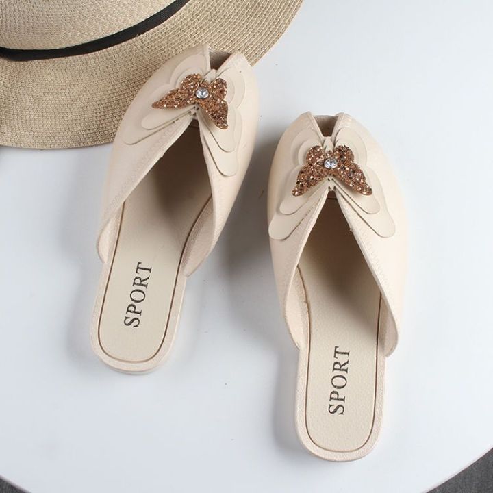 Bow tie half slippers for women to wear in summer, new fashion baotou ...