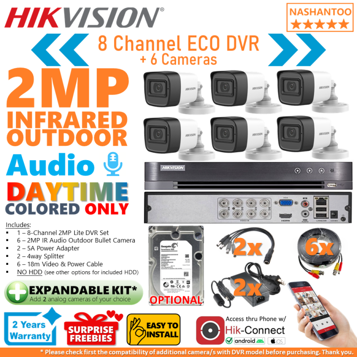 HIKVISION 8Channel 2MP Lite IR Audio 6 Camera Outdoor Bullet 8CH DIY ...