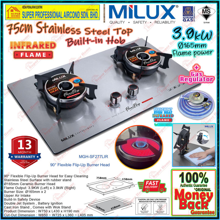 Milux Built-in Hob MGH-SF277LIR Flexible Flip-Up Infrared Stainless ...