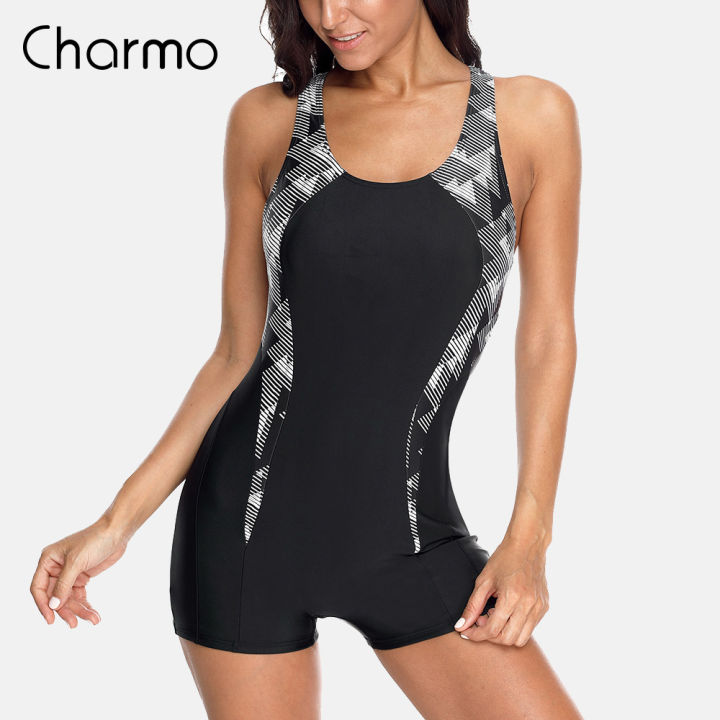 Charmo Women's Sporty One Piece Athletic Racerback Swimsuit Slimming ...