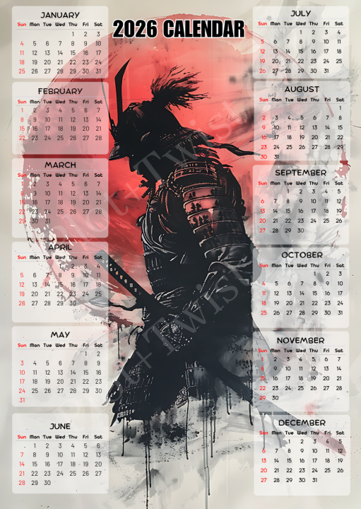 Wall Calendar 2026, Samurai Warrior Calendar , High-Quality Artistic ...