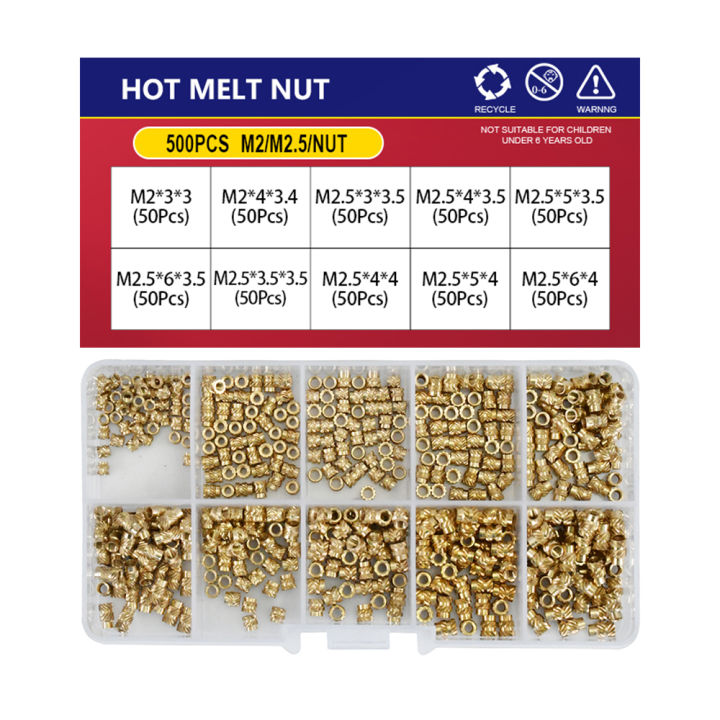 Inserts M3 M6 Brass Heat Set Insert Nut Threaded Hot Melt Knurled Inserts for 3d Print Embedment ...