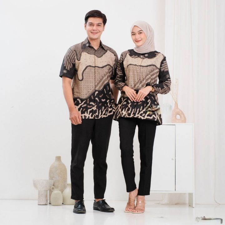 Baju Set Couple Batik Pasangan Kemeja dan Blus Motif Inara Seri wara ...