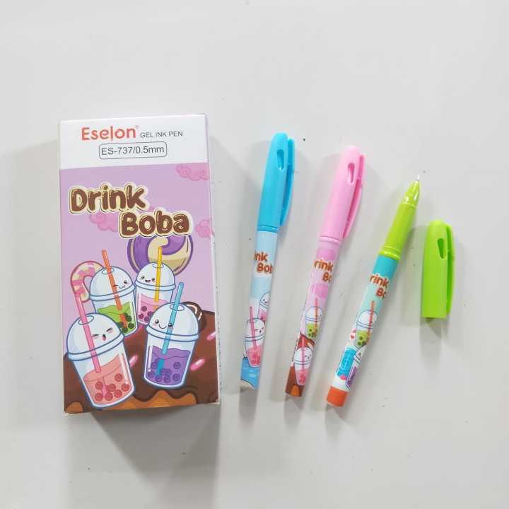 1 pack isi 12 Pulpen Gel Boba Pulpen jel karakter Kartun Lucu Boba ...
