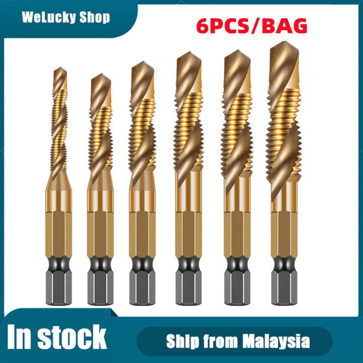 6pcs M3 M4 M5 M6 M8 M10 Tap Drill Bits 1/4 Hex Shank Machine Hand Taps ...