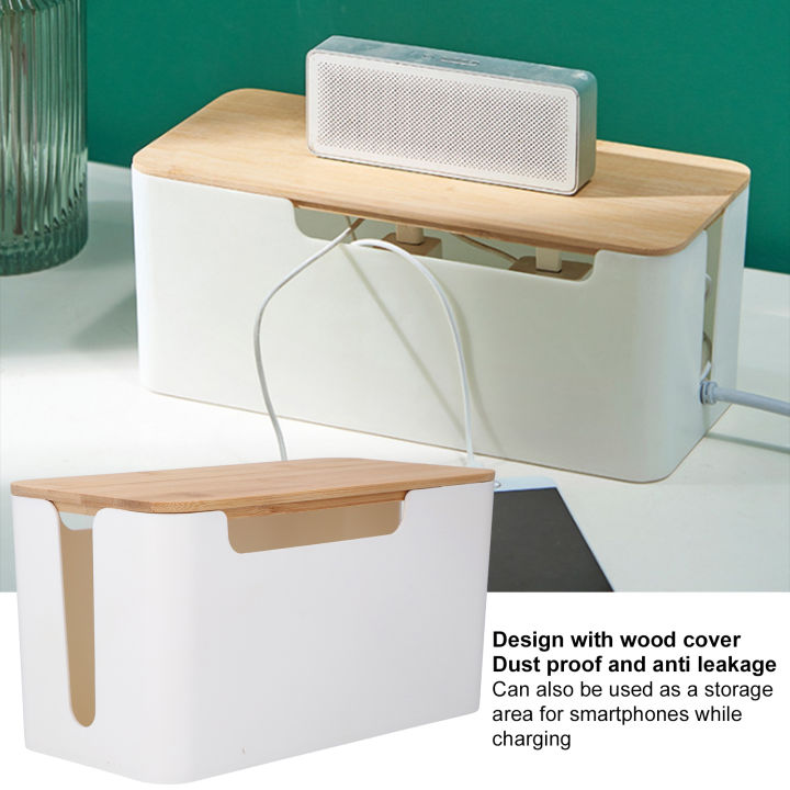 Cable Box Small Cable Management Box with A Wooden Lid for Cord Hider ...