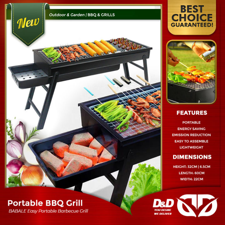 D&D Long Portable Folding Charcoal BBQ Grill for 3 - 4 Person Outdoor ...