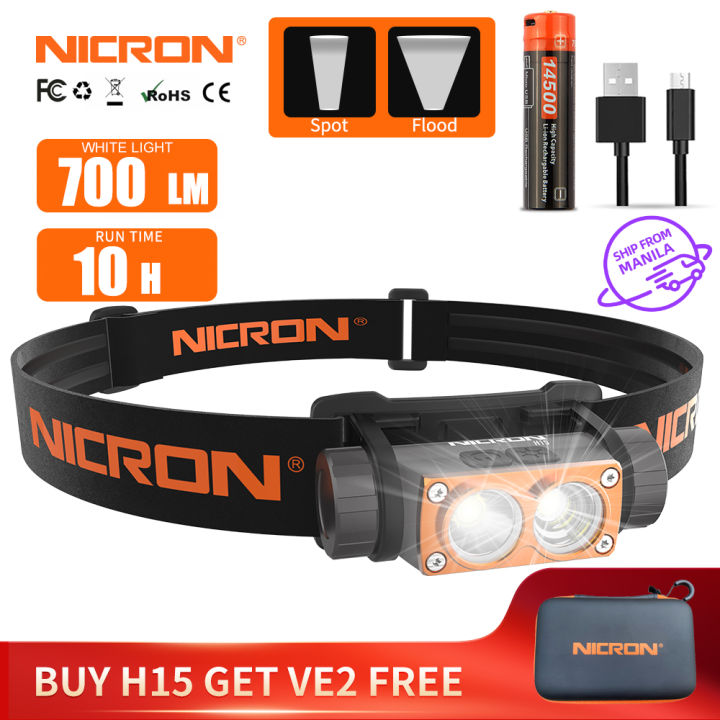 NICRON Flashlight H15 Headlamp 700LM High Brightness Spot/Flood Double ...