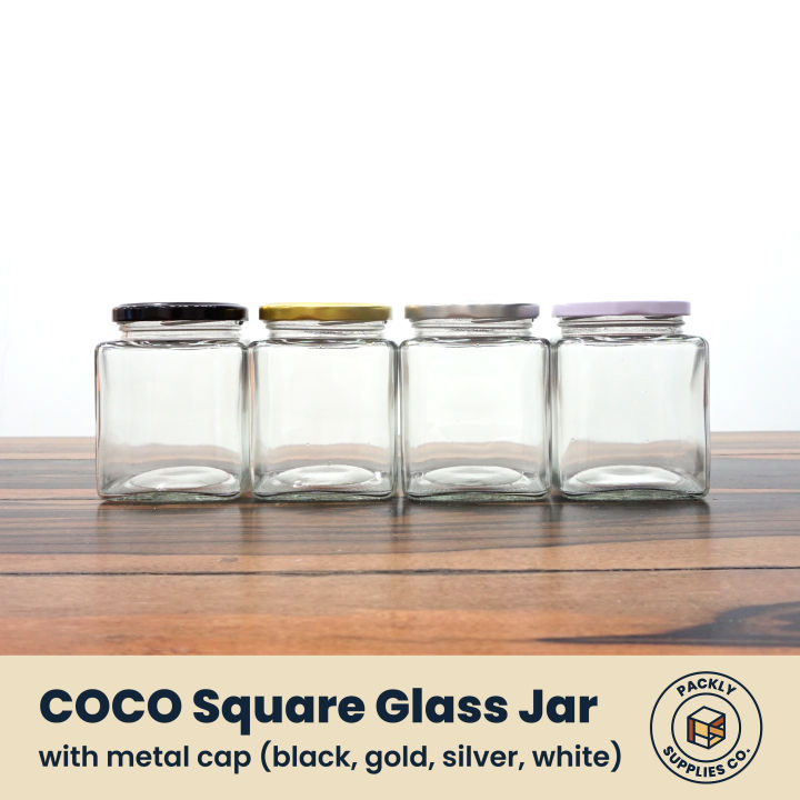 (1PC) COCO Square Glass Jar with Cap 50ml 80ml 100ml 200ml 280ml 380ml ...