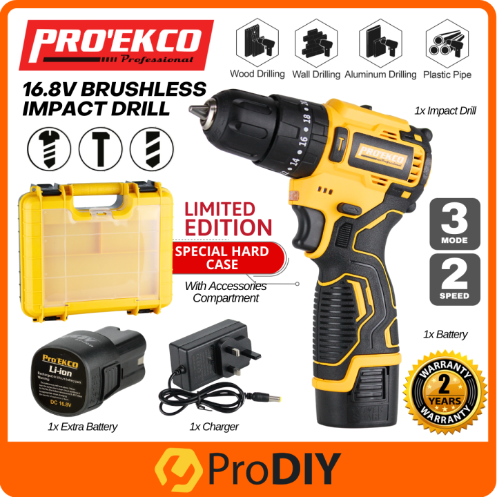 PRO' EKCO Brushless Impact Drill Screwdriver With Hammer 3 Mode 2 Speed ...