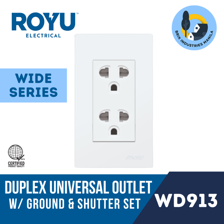 Royu Duplex Universal Outlet with Ground with Shutter Set Wide Series 2 ...