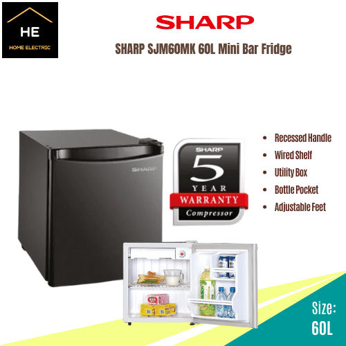 SHARP MINI BAR 60L 1 DOOR REFRIGERATOR SJM60MK / BLACK / PETI SEJUK ...