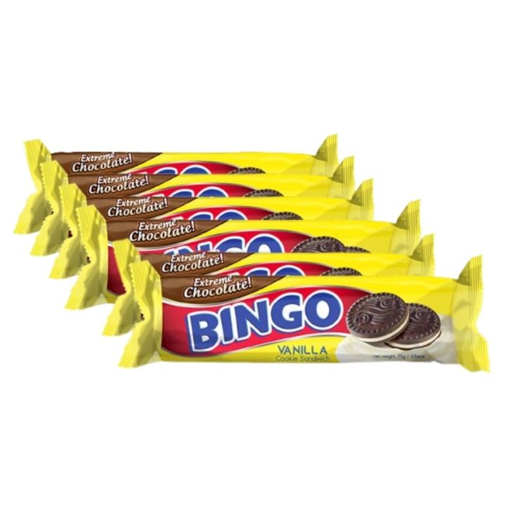 Bingo Vanilla filled Choco Sandiwch Cookies 75g - Pack of 6 | Lazada PH