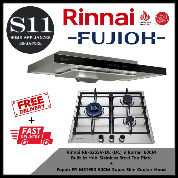 Rinnai RB-63SSV-DL (DC) 3 Burner 60CM Built-In Hob Stainless Steel Top ...