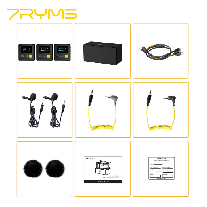 7RYMS iRAY DW20 PRO Wireless Lavalier Microphone System, 2.4G Dual-Channel Compact Lav Mic with ...