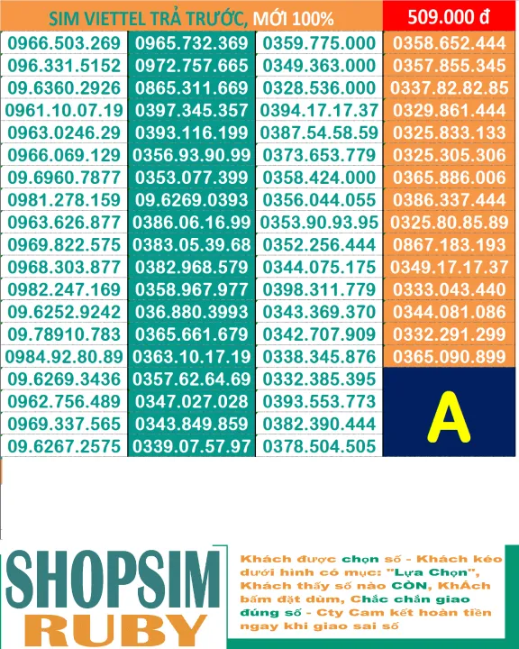 Sim 09 Viettel trả trước - Được chọn số - Sim Nghe Gọi, Nhắn Tin, 4G ...