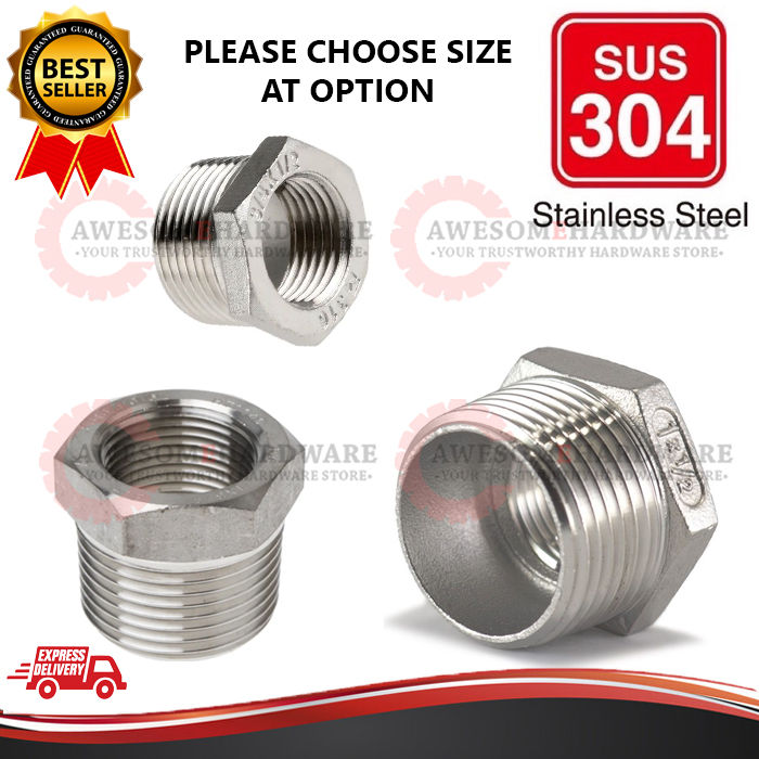 SUS304 STAINLESS STEEL BUSH REDUCER CONNECTOR PIPING FITTING ADAPTOR 1/ ...