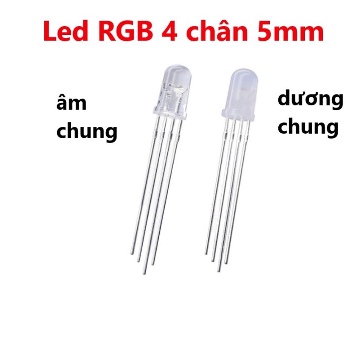 Led RGB siêu sáng, đục (chống chói) 5mm 4 chân 3 màu đỏ, xanh lá, xanh ...