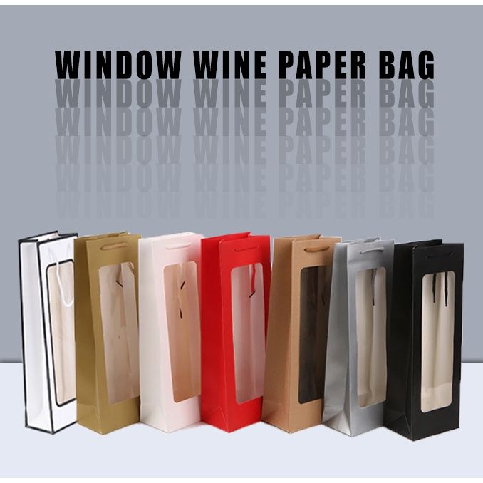 Window Bag Portable Wine Paper Bag giveaways paper bag Kraft material ...
