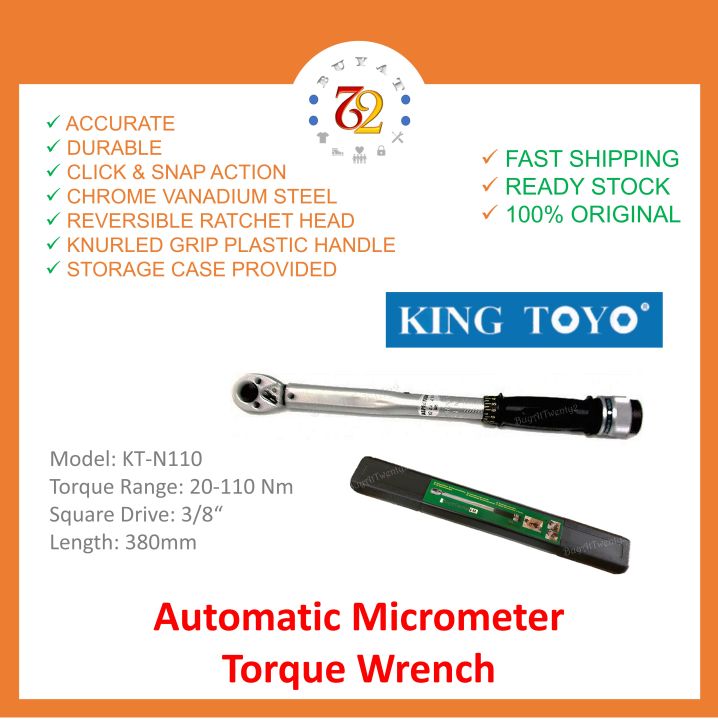 KING TOYO Automatic Micrometer Torque Wrench 3 8 20 110 Nm 350mm KT N110 3 8 Inch Square Drive Reversible Ratchet Head Lazada Lazada