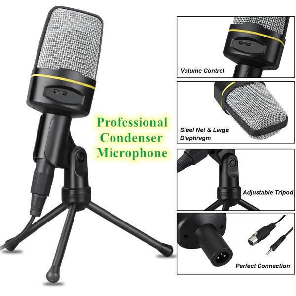 Audio Condenser Microphone with Desktop Stand Mic Professional 3.5mm ...