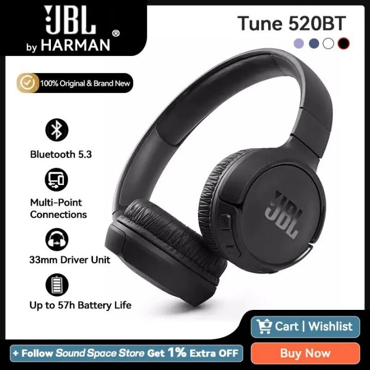 สำหรับการปรับ JBL 520BT ไร้สาย T520BT หูฟังบลูทูธพับได้แบบ BT 5.3การ ...