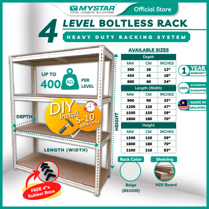 MYSTAR Boltless Rak 4 Tier 400Kg/Lvl Unit Boltless Rack | Lazada