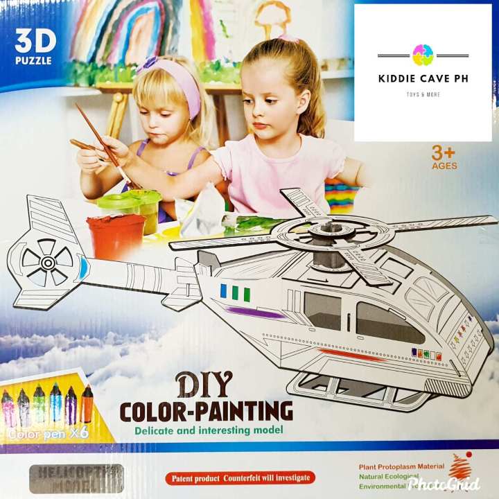 DIY Toy Assembly Cardboard Helicopter with Coloring Set for Kids ...