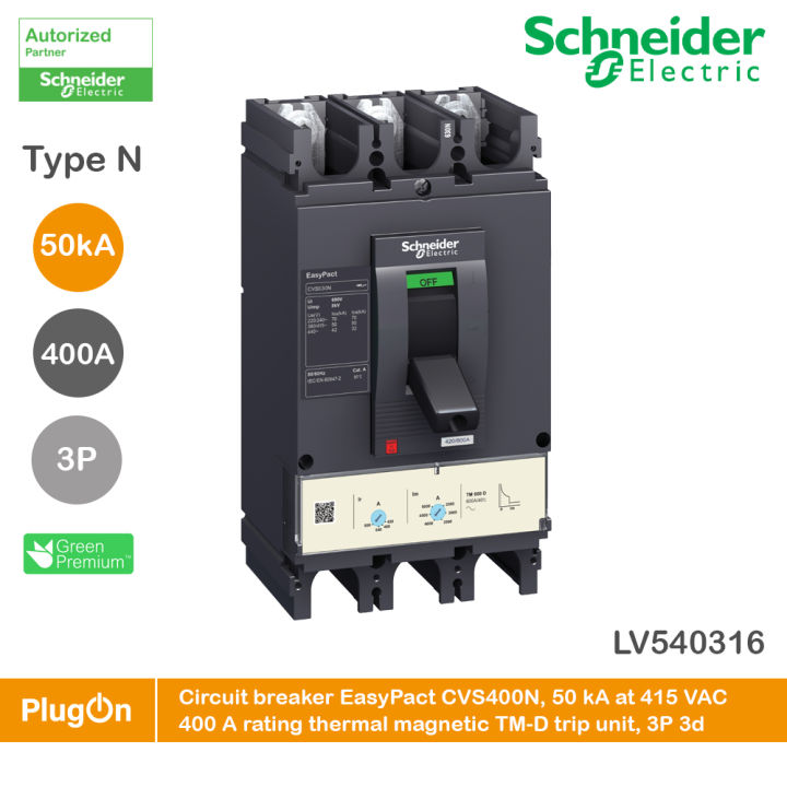 Schneider Circuit breaker EasyPact CVS400N, 50 kA at 415 VAC, 400 A ...