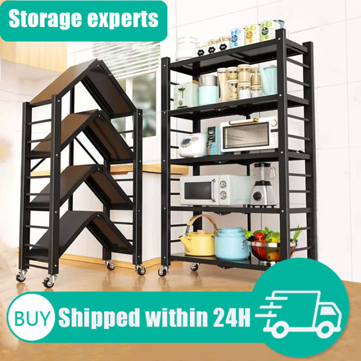 Foldable 3-4-5 Layer Kitchen Rack Steel Shelf Racks With Wheels Kitchen ...