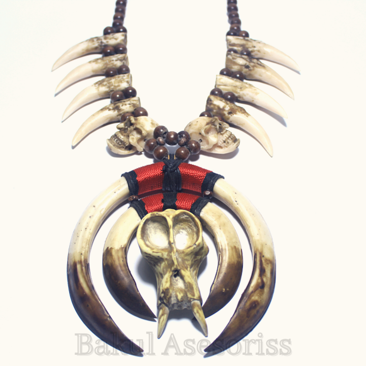Kalung Taring Babi Hutan Double Serangkai Tengkorak Kepala Monyet Khas Dayak Kalimantan | Lazada ...
