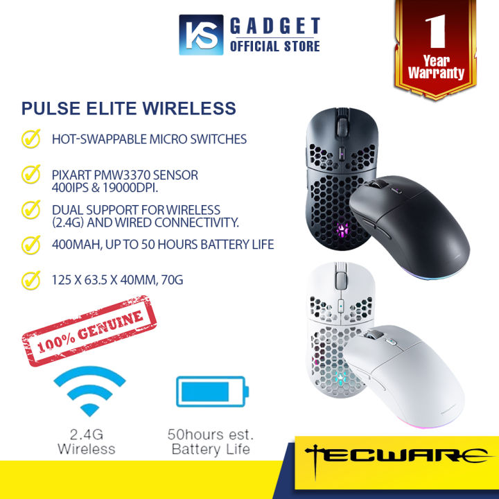 TECWARE PULSE ELITE WIRELESS GAMING MOUSE BLACK | WHITE ( 2.4G WIRELESS ...