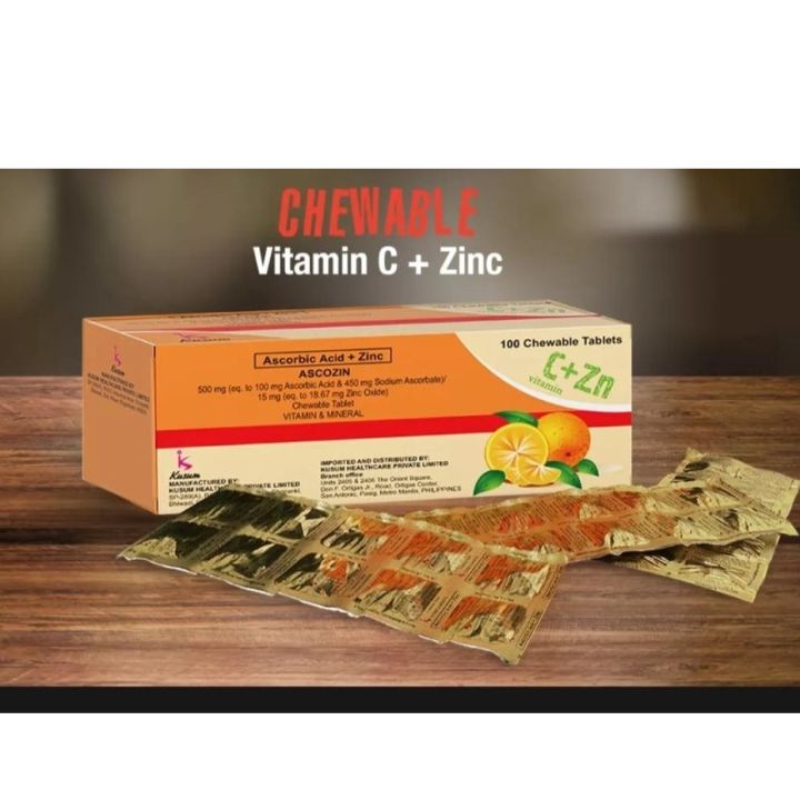 ASCOZIN Ascorbic Acid Zinc Chewable Vitamin C with Zinc 30 Tabs / 100 ...