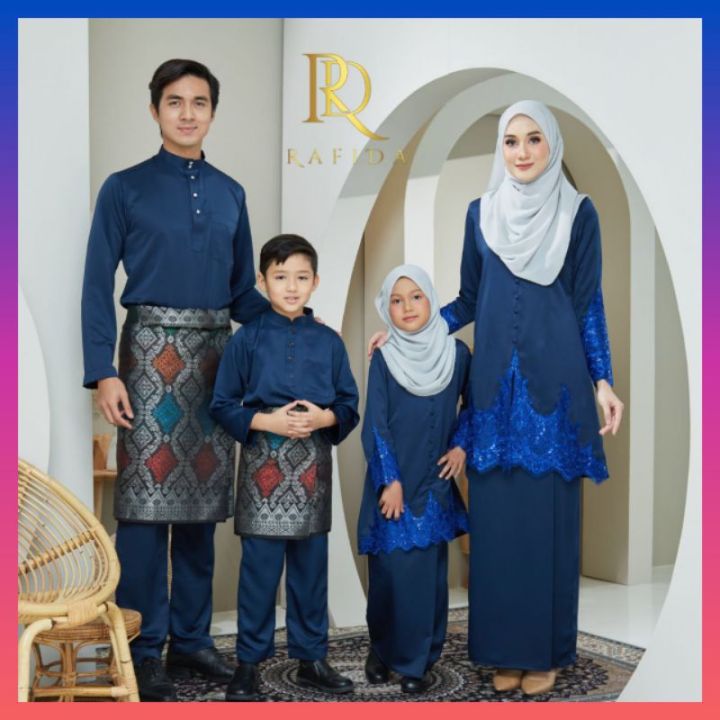 BAJU RAYA PL 2024 SEDONDON IBU AYAH ANAK SET RAYA 2024 NAVY BLUE RAFIDA ...
