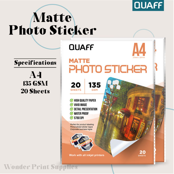 WPS QUAFF 135gsm Matte Photo Sticker Paper 20 sheets A4 SIze | Lazada PH