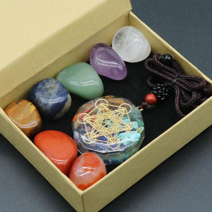 Natural Crystal Chakras Amethyst Stone Healing Meditation Yoga Set ...