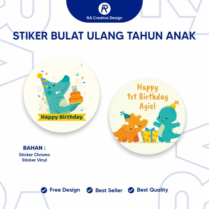 Sticker Bulat Ulang Tahun Anak / Stiker Ultah / Free Design Template ...