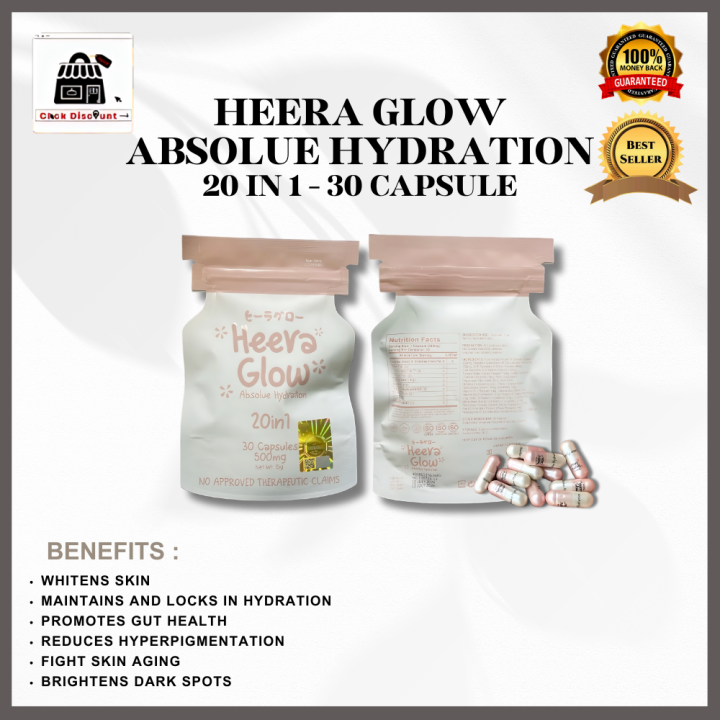 HEERA GLOW Absolue Hydration Collagen Glutathione Capsules 20in1 30 ...