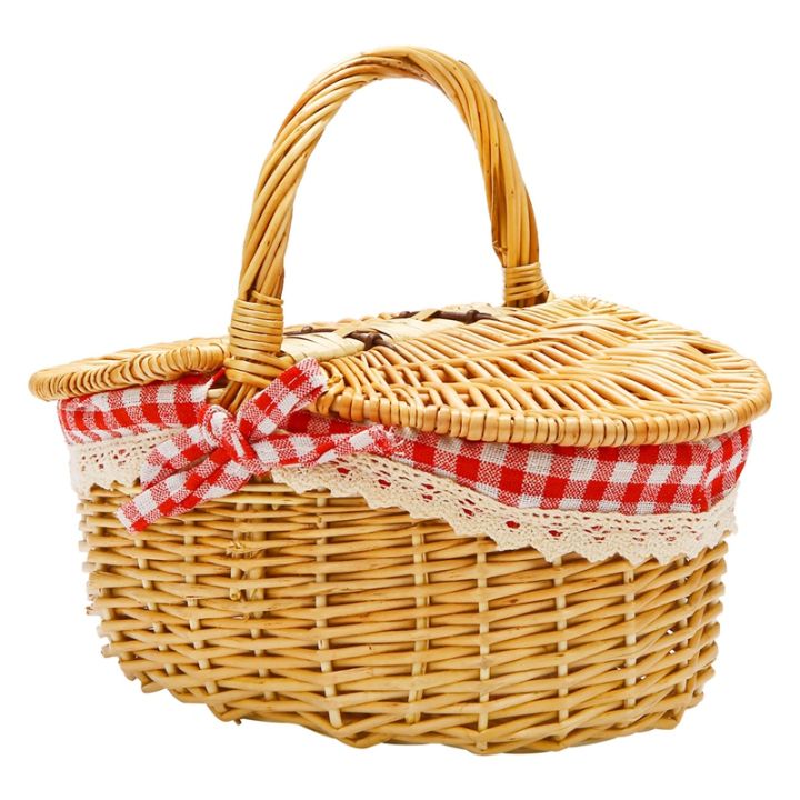 Country Style Wicker Picnic Basket Hamper with Lid and Handle & Liners ...