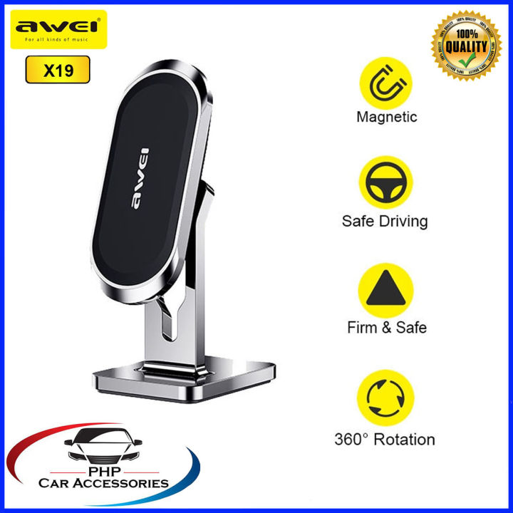 Awei X19 Portable Universal Magnetic Car Mount Holders Metal Mini Stand ...