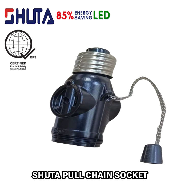 SHUTA PULL CHAIN SOCKET W/ 2 FLAT PIN OUTLETS STE-Y006 BPS CERTIFIED ...