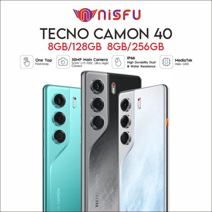 TECNO CAMON 40 8+8GB*256 GB, 50MP Sony + 8MP Ultra Wide Camera, 32MP ...