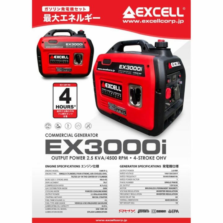Genset Generator Bensin Portable EXCELL tipe EX3000i 2200 Watt Silent ...