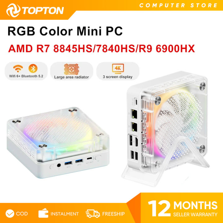 Topton RGB Color Mini PC AMD Ryzen 7 8845HS 7840HS 6900HX Windows 11 ...