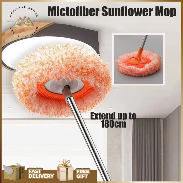 1.8M LONG MICROFIBER SUNFLOWER MOP MULTIFUNTION MOP ROTATING DUSTER ...