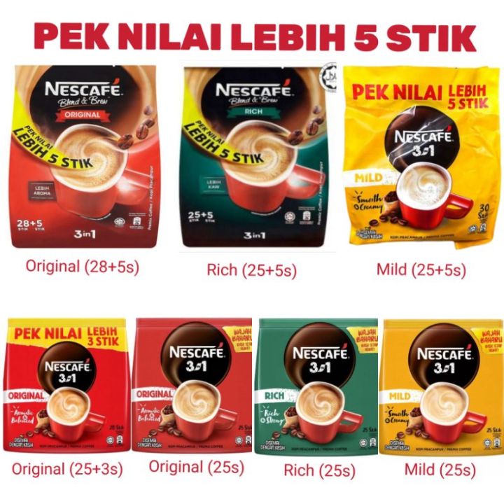 Nescafe Blend and Brew Rich / Mild / Original 3 in 1 Instant Coffee Pek ...