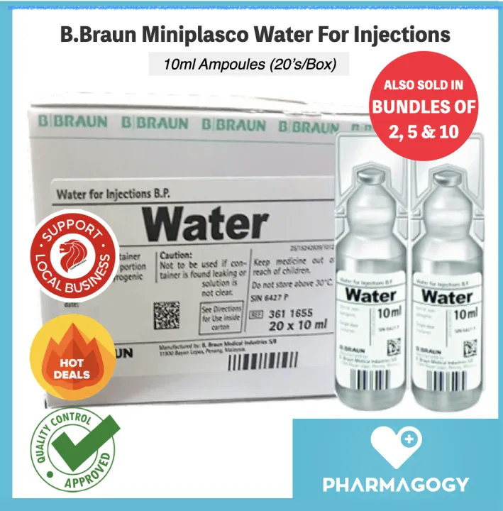 B. Braun Water for Injection B.P. 10mL, 20pcs/box B Braun H20 Sterile ...