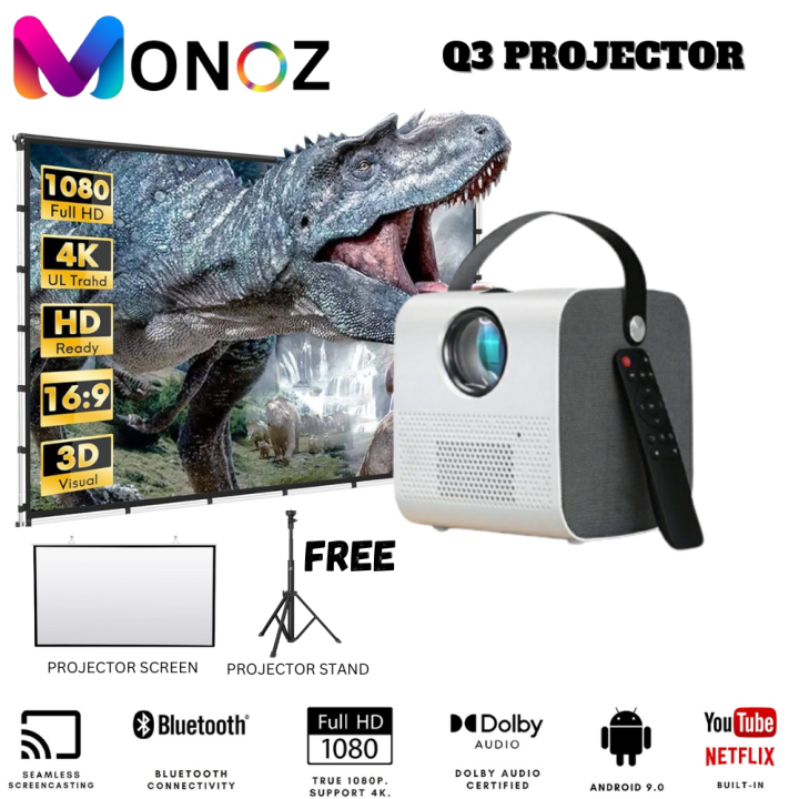 [READY STOCK] Android Version Q3PRO Portable Smart Mini Projector home projector home cinema 4K ...
