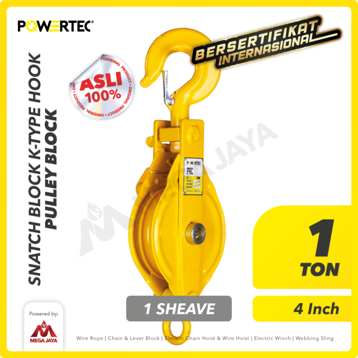 POWERTEC Snatch Block / Pulley Block Hook 1 Ton - 4" K-Type 1 Sheave ...